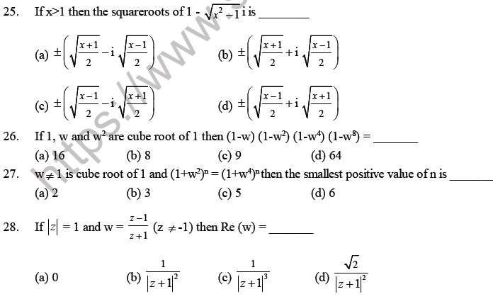 JEE Mathematics Complex Numbers MCQs Set A with Answers
